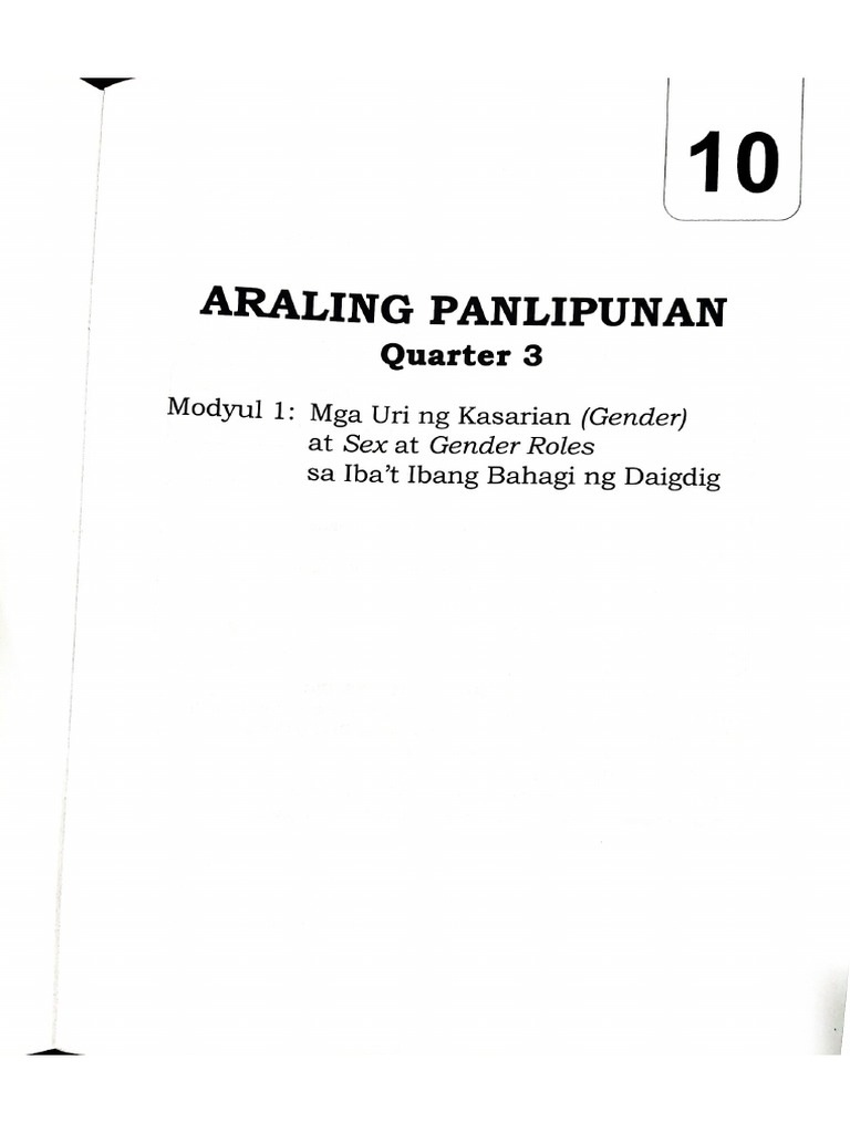 Araling Panlipunan Ikatlong Markahan Modyul 1 - Mga Uri NG Kasarian ...