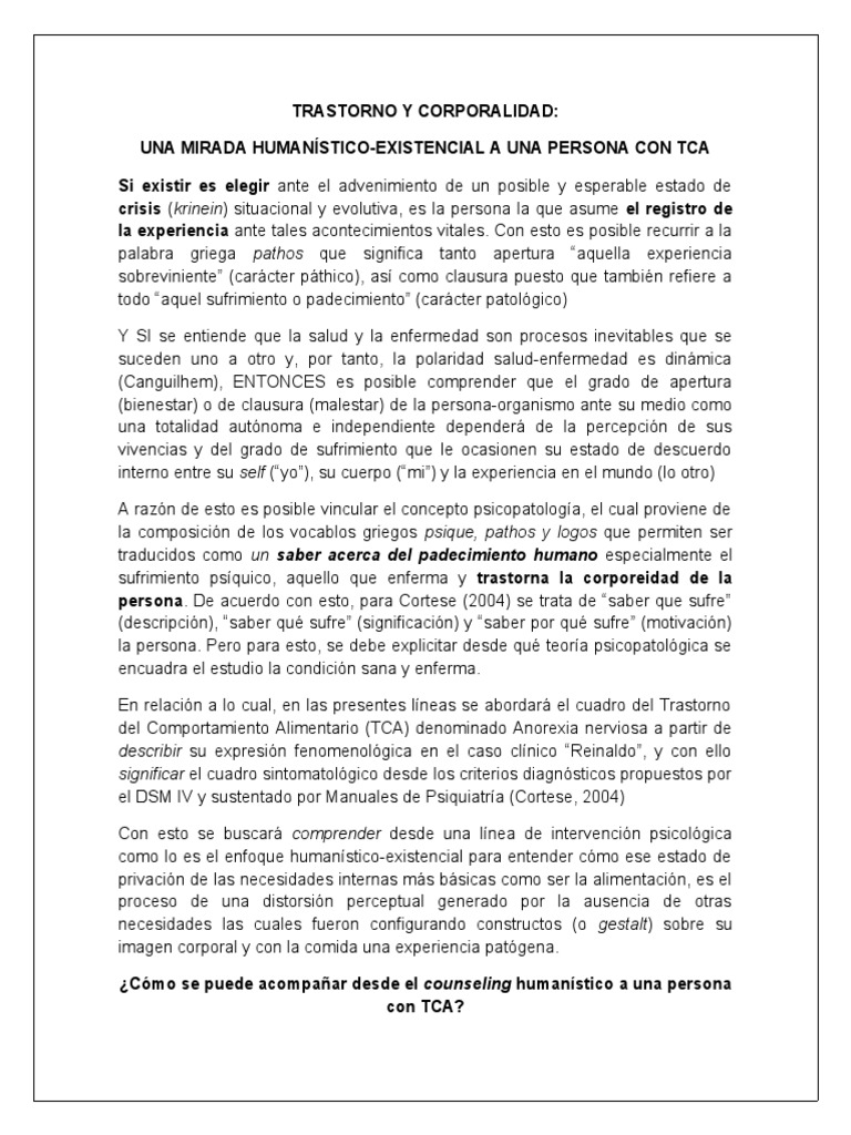 Enfoque humanista en TCA: Anorexia | PDF | Desorden alimenticio | Anorexia nerviosa