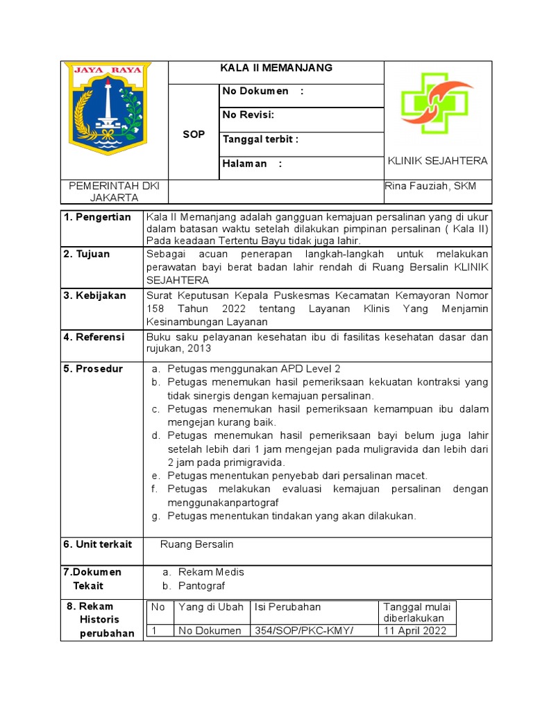 Prosedur Persalinan Kala II Memanjang | PDF