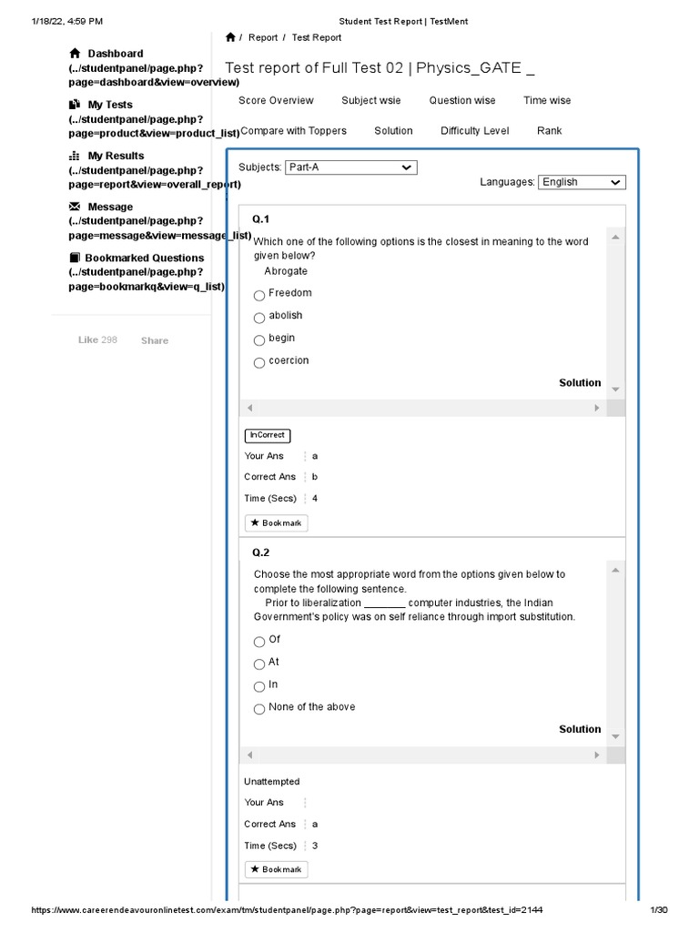 GATE FULL TEST 10 | PDF | Electron | Metrology