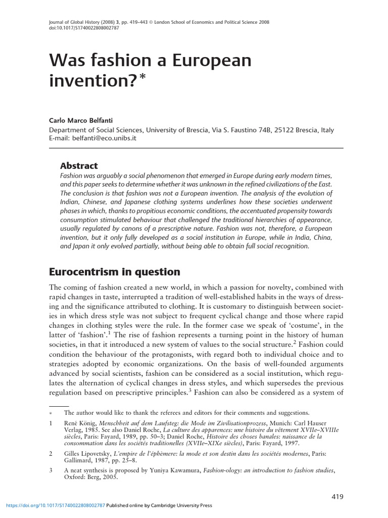 Was Fashion A European Invention | PDF | Fashion | Clothing