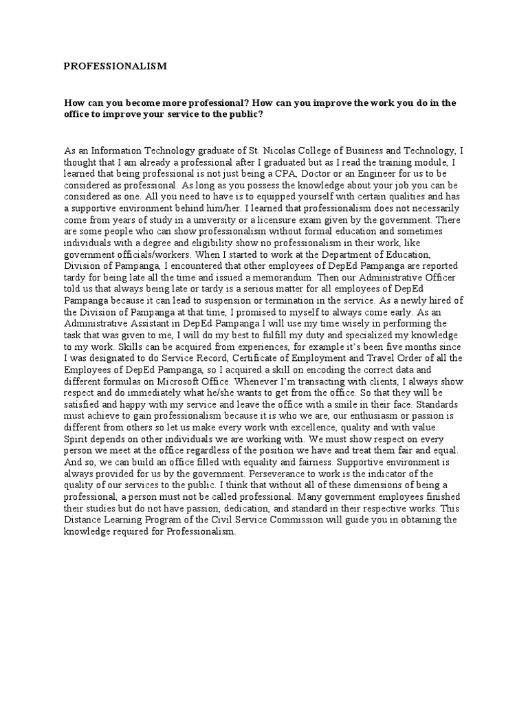 Professionalism | PDF | Employment | Business