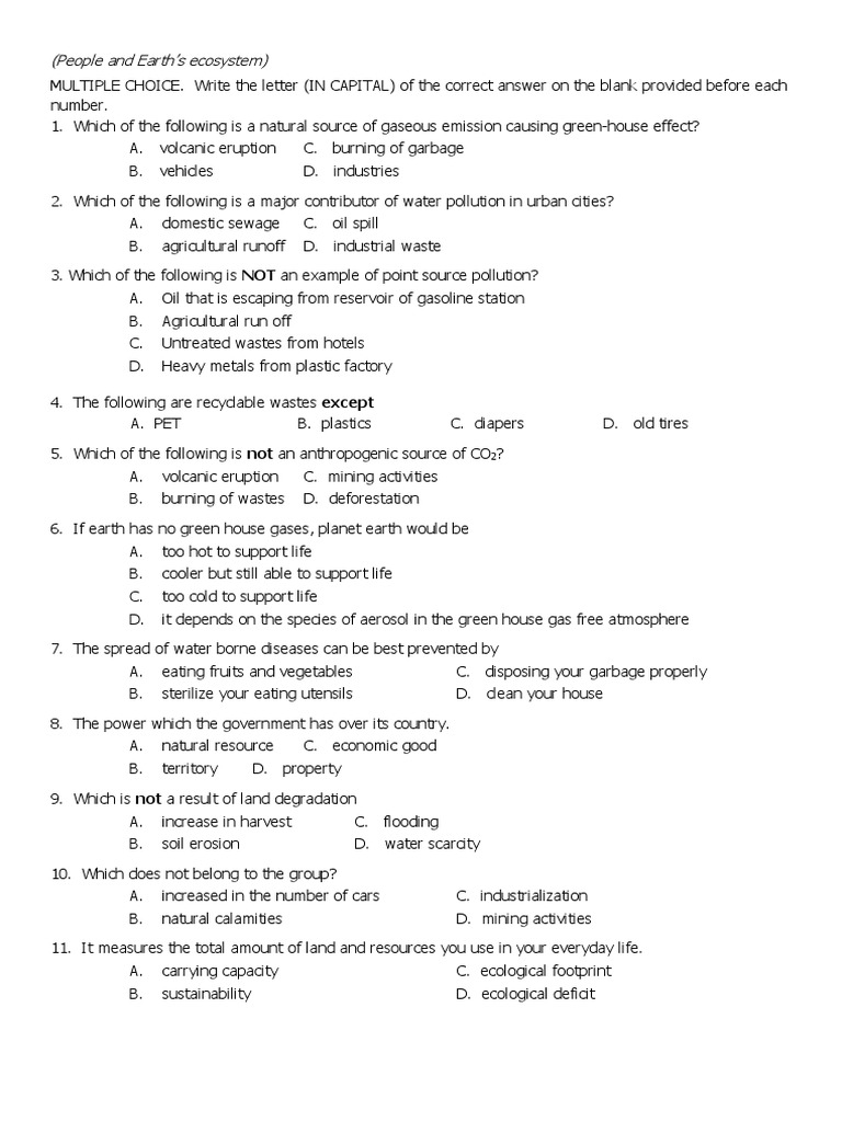 Understanding Human Impacts on the Environment: A Multiple Choice Test ...