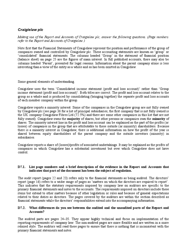 Craigielaw plc Financial Report Insights | PDF | Financial Statement ...