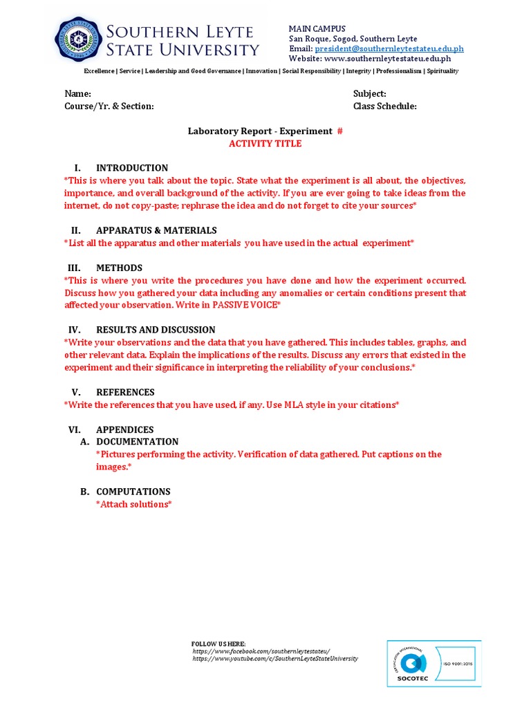 Laboratory Report Format | PDF | Experiment | Data Laboratory Report Format | PDF | Experiment | Data