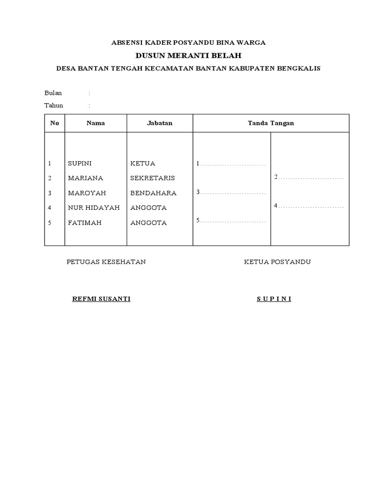 Absensi Kader Posyandu Bina Warga | PDF