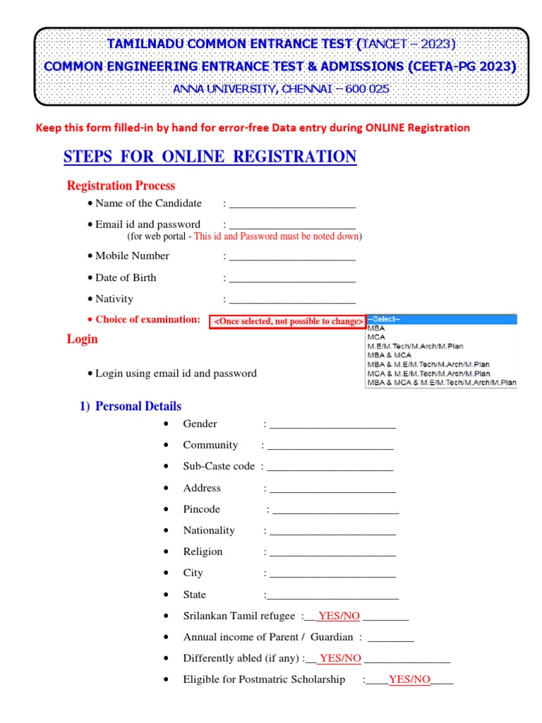 TANCET 2023 Registration Guide | PDF | Postgraduate Education