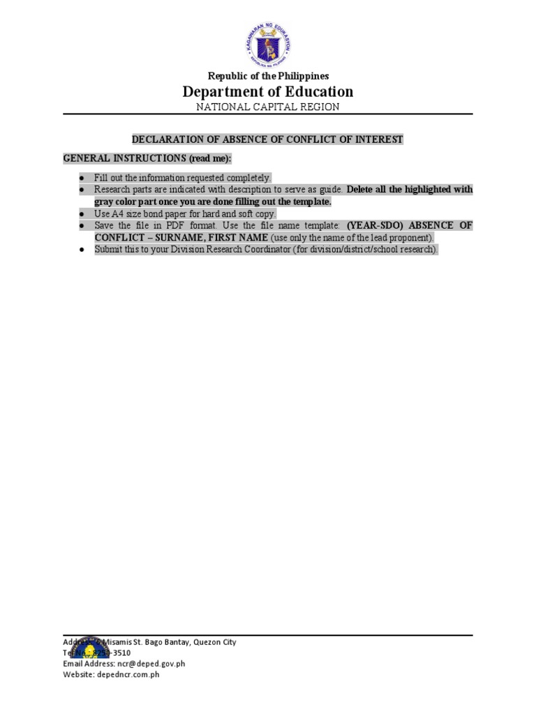 E. QMS - Declaration of Absence of Conflict of Interest | PDF