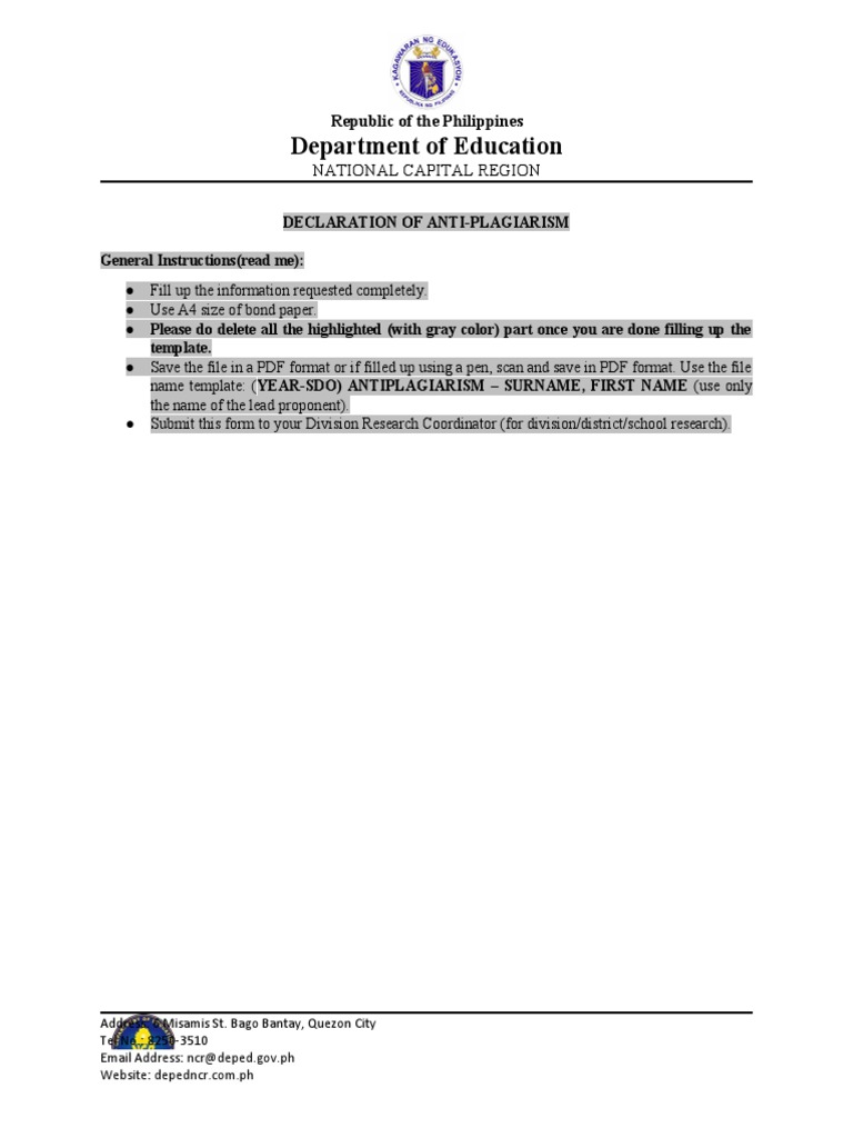 D. QMS - Declaration of AntiPlagiarism | PDF | Intellectual Works