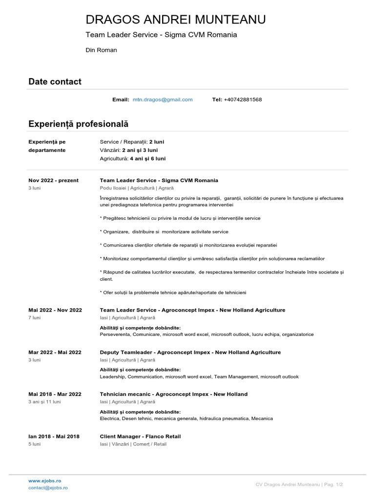 Dragos Andrei Munteanu: Date Contact | PDF