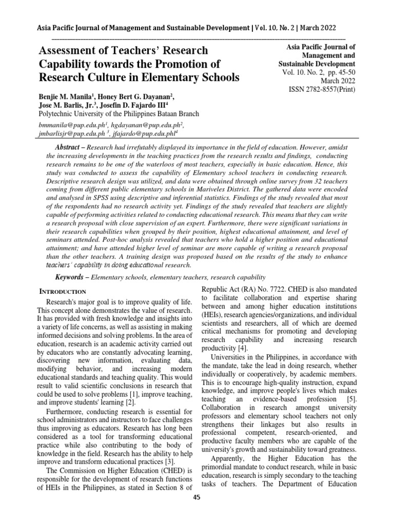 Research Culture | PDF | Teachers | Statistics