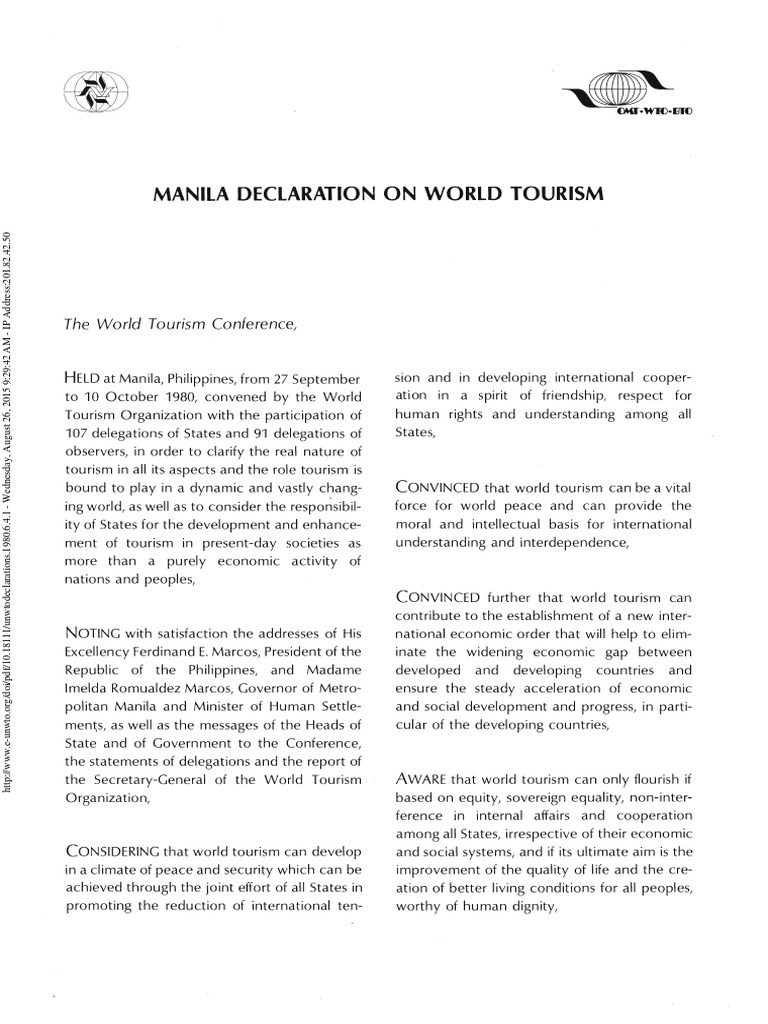 Manila Declaration Omt | PDF | Tourism