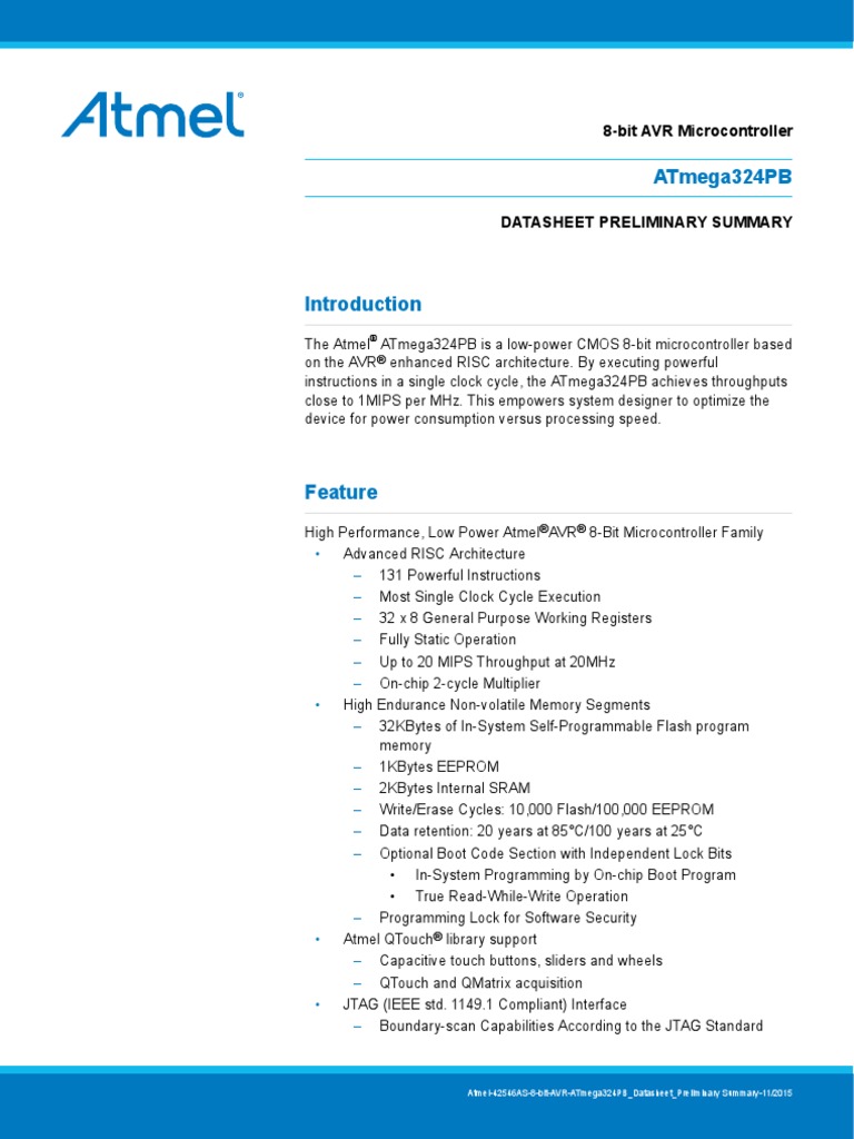 ATmega324PB-DTE | PDF | Microcontroller | Electronic Engineering