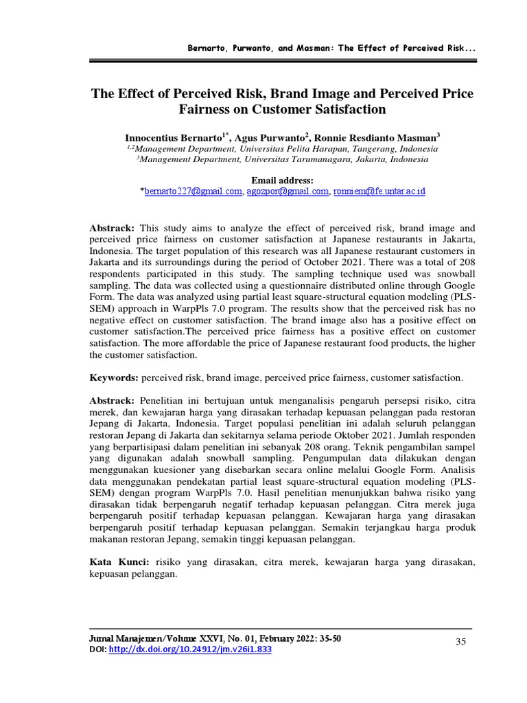 The Effect of Perceived Risk, Brand Image and Perceived Price Fairness ...