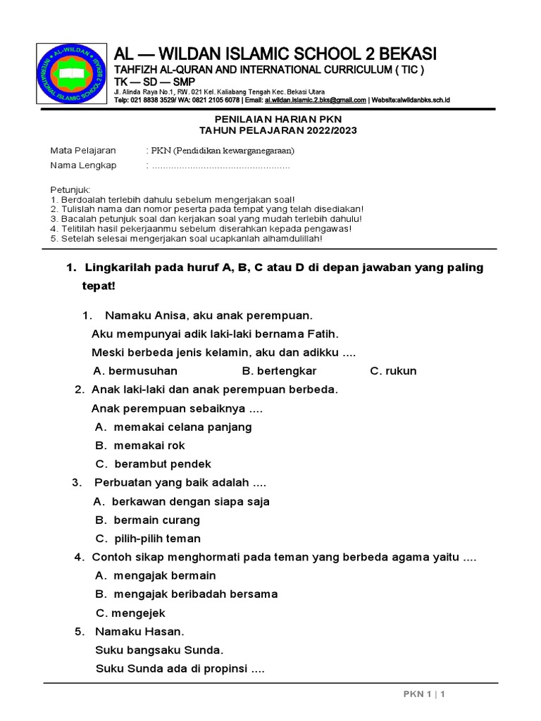 PH PKN Kelas 1-2 | PDF