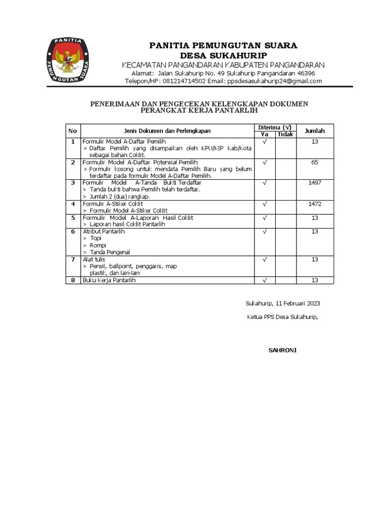 Cek Perlengkapan Pantarlih | PDF