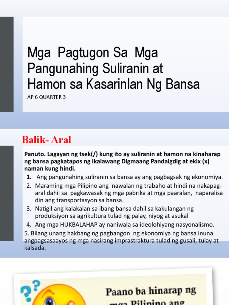 Mga Pagtugon Sa Mga Pangunahing Suliranin at Hamon | PDF