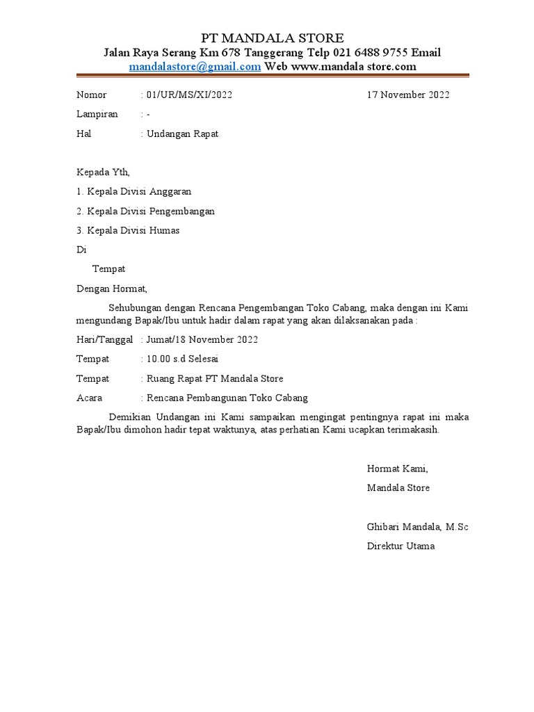 Surat Undangan Rapat | PDF