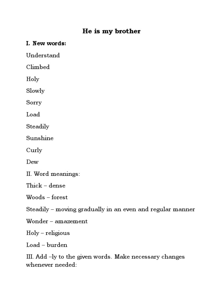 Class 3 - English - He Is My Brother | PDF