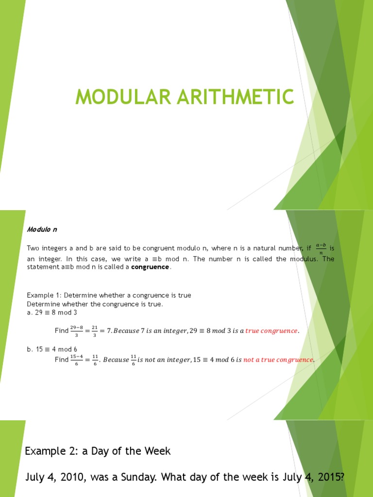 Lecture 10 MODULAR ARITHMETIC | PDF | Arithmetic | Discrete Mathematics