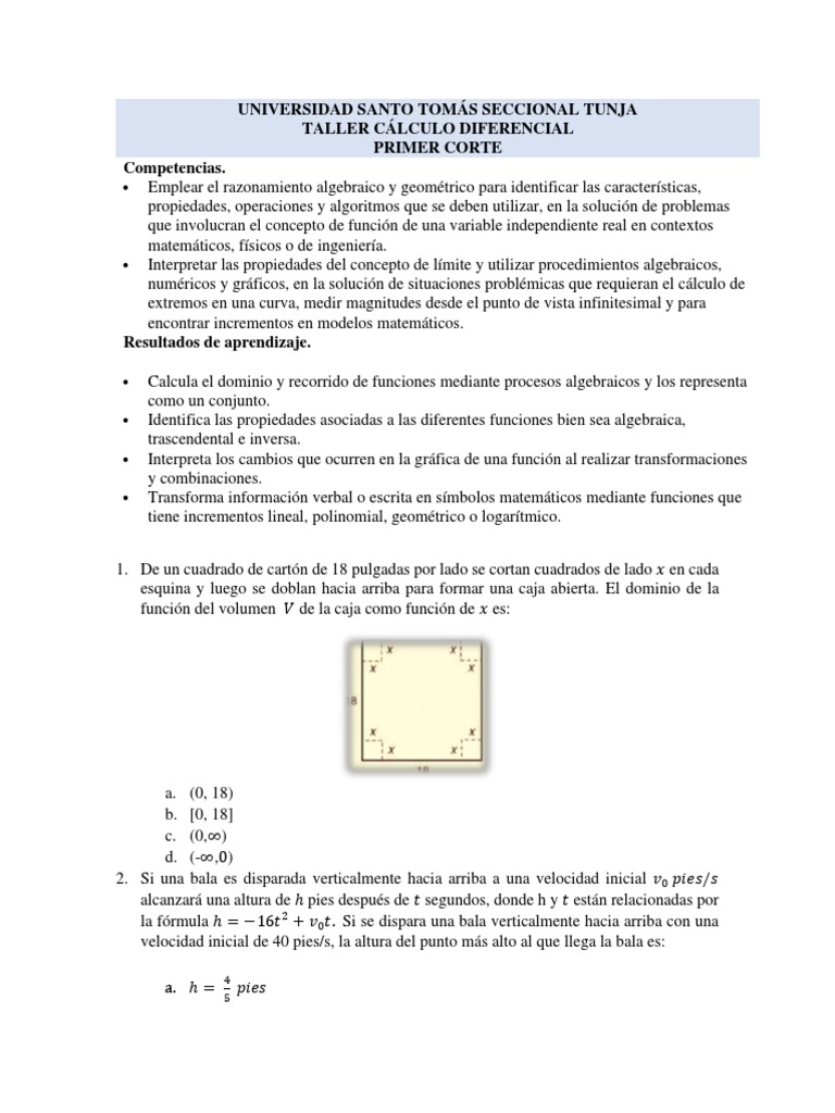 Taller Diferencial Primer Corte 2022 | PDF | Función (Matemáticas ...