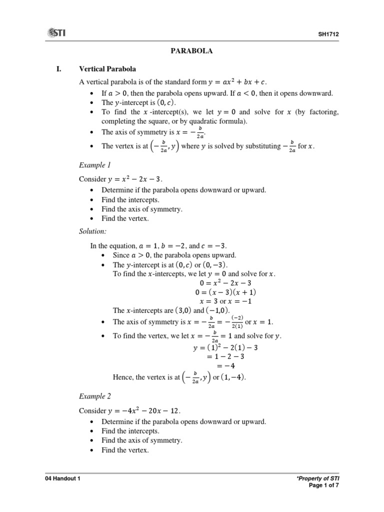 Parabolas | PDF | Quadratic Equation | Differential Geometry