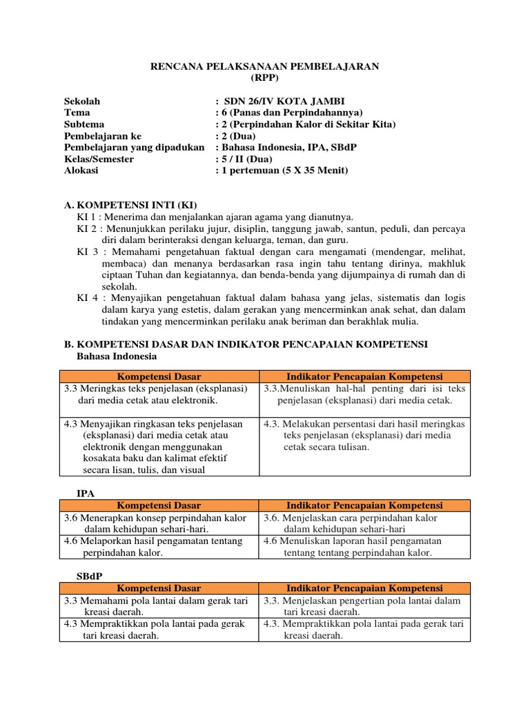 RPP Tema 6 Subtema 2 PB 2 | PDF