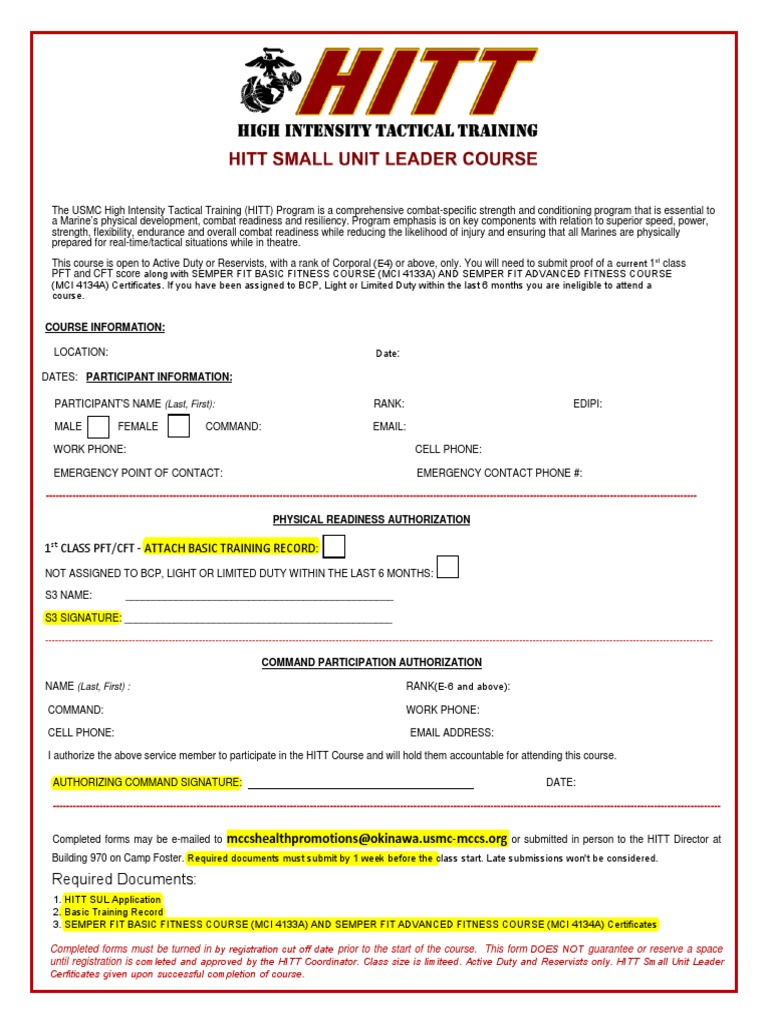 HITT Course Application Form | PDF | United States Marine Corps