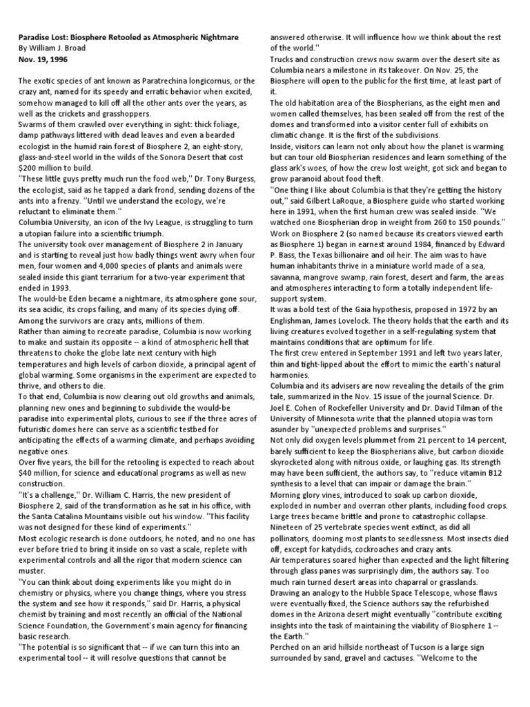 Biosphere 2 READING | PDF | Ecology | Carbon Dioxide In Earth's Atmosphere