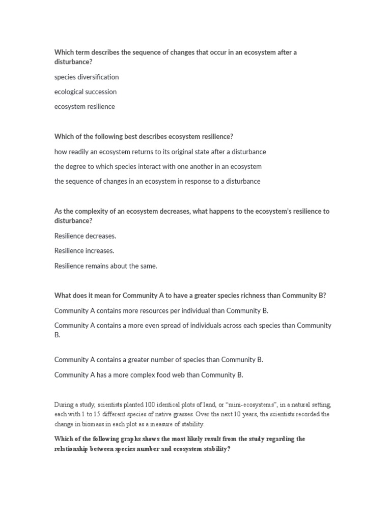 Ecosystem Resilience and Diversity Analysis | PDF | Ecosystem ...