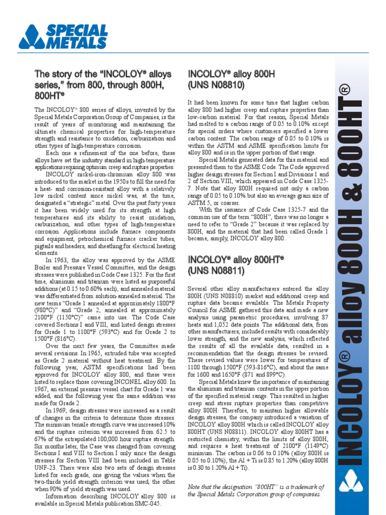 Incoloy Alloys 800h 800ht | PDF | Titanium | Alloy