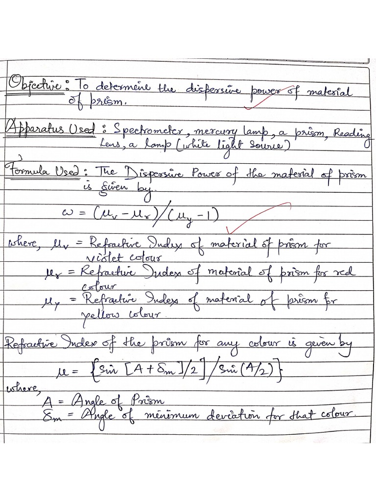 Dispersive Power of Material of Prism | PDF