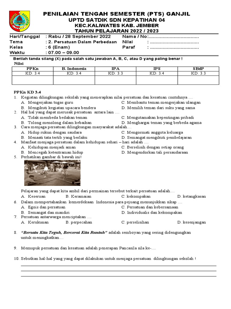Pts Kelas 6 Tema 2 SM 1 Fix | PDF