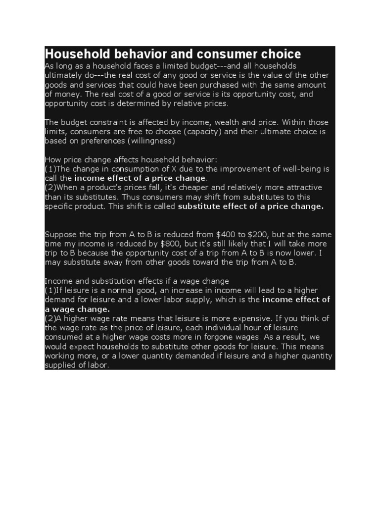 Household Behavior and Consumer Choice | PDF