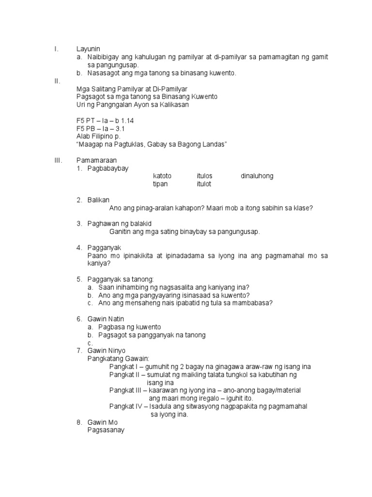 Sample Lesson Plan-Filipino | PDF