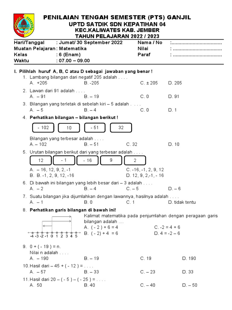 Soal Pts Matematika Fix | PDF