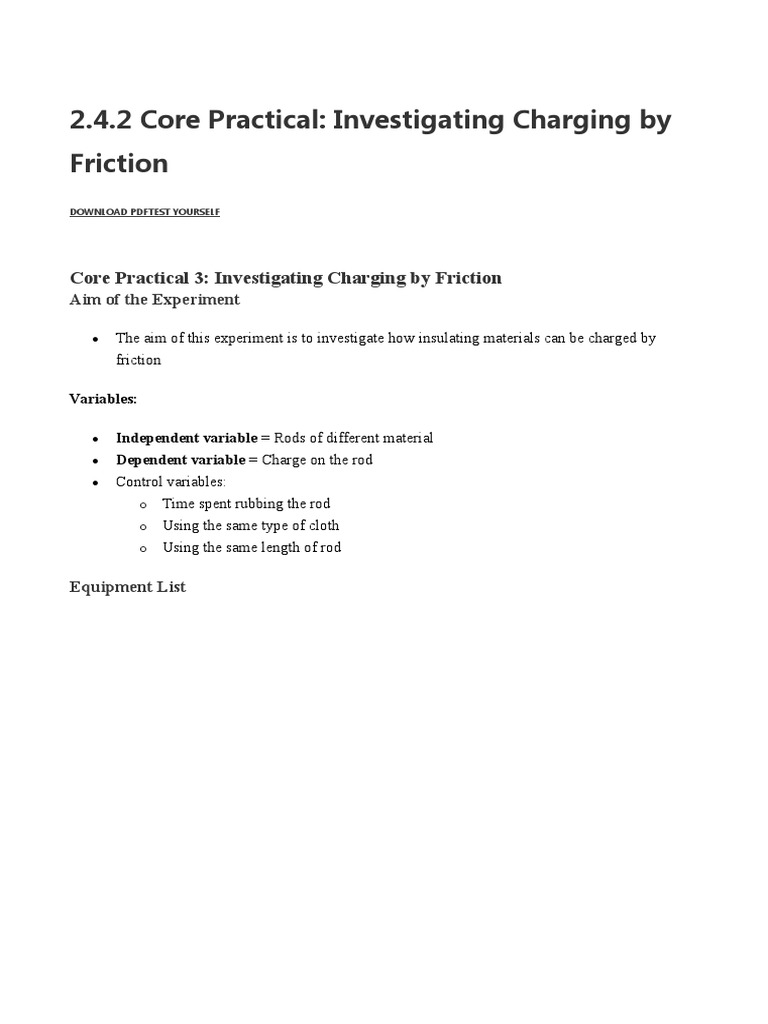 2.4.2 Core Practical Investigating Charging by Friction | PDF ... 2.4.2 Core Practical Investigating Charging by Friction | PDF ...