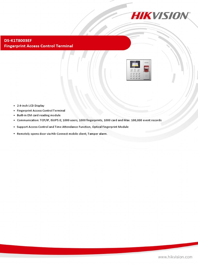 DS K1T8003EF Fingerprint Access Control Terminal - Datasheet - V1.0 ...