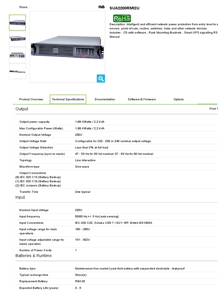 APC Smart-UPS 2200 - Tech Specs | PDF | Mains Electricity | Computing