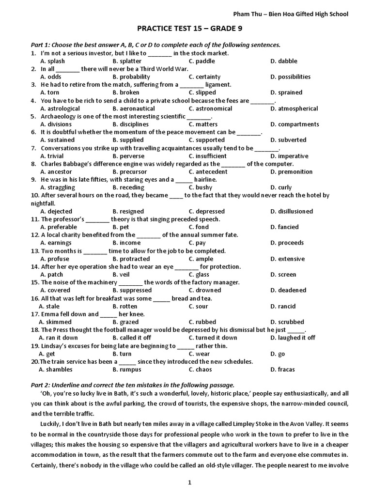 Practice Test 15 | PDF | Water | Water Resources