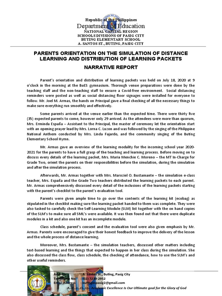 Parents Orientation on Distance Learning Simulation and Distribution of ...