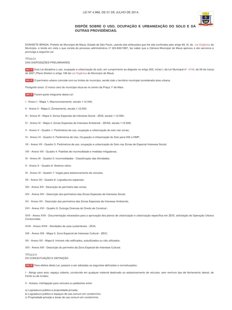 Lei-ordinaria-4968-2014-Maua-SP-USO OCUPAÇÃO SOLO | PDF | Lote ...