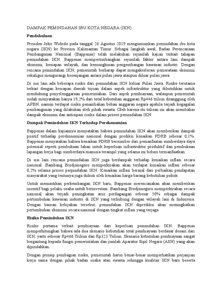 DAMPAK PEMINDAHAN IBU KOTA NEGARA | PDF