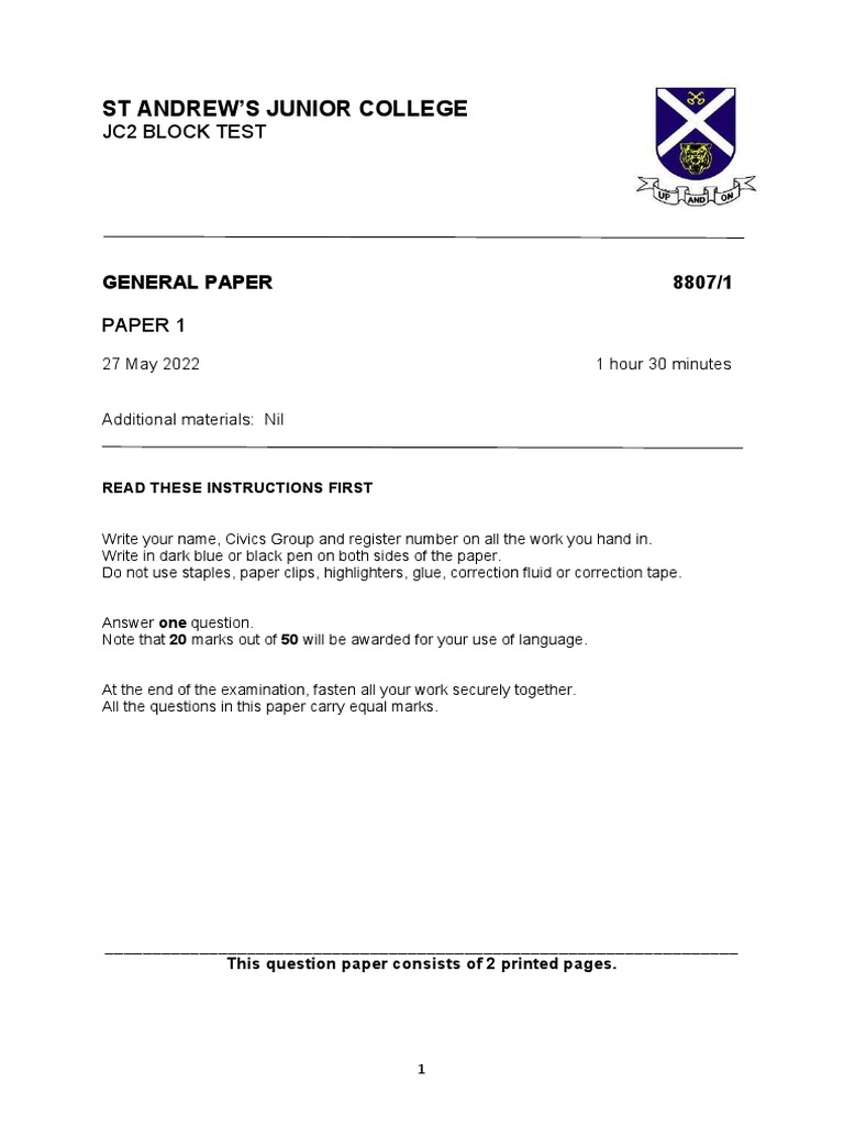 2022 Jc2 Gp Bt Paper 1 Qp | PDF