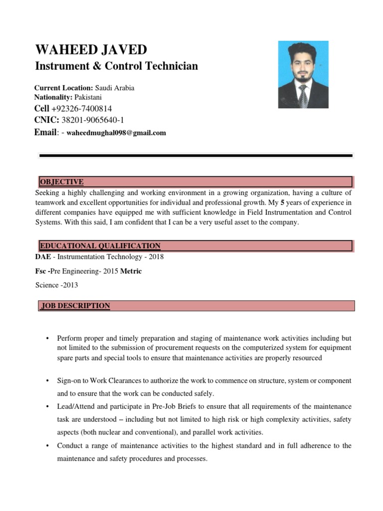 Waheed Javed Cv Pdf Thermocouple Instrumentation 