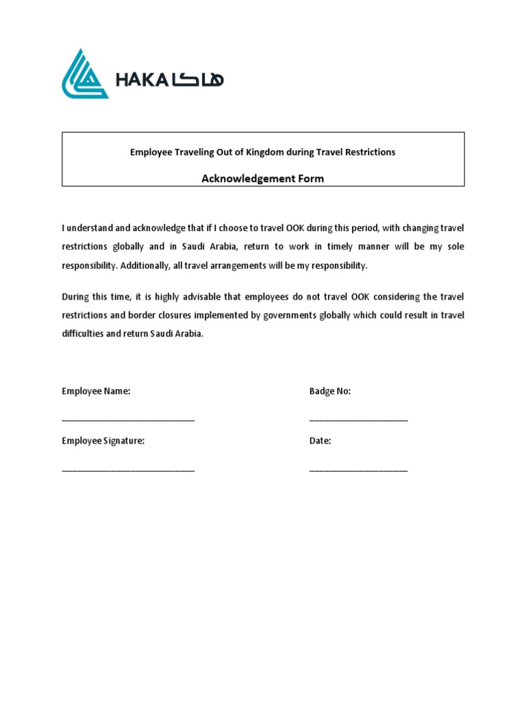 Employee Traveling Acknowledgement Form - C | PDF