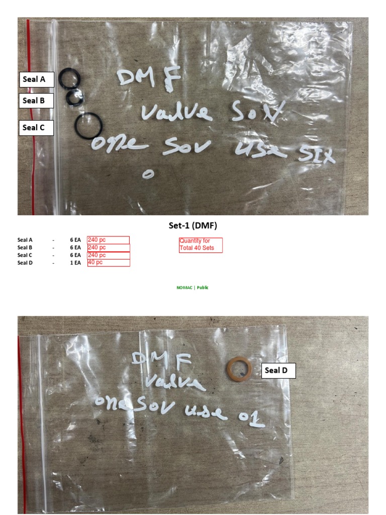 NOMAC Seal Set Quantities Overview | PDF