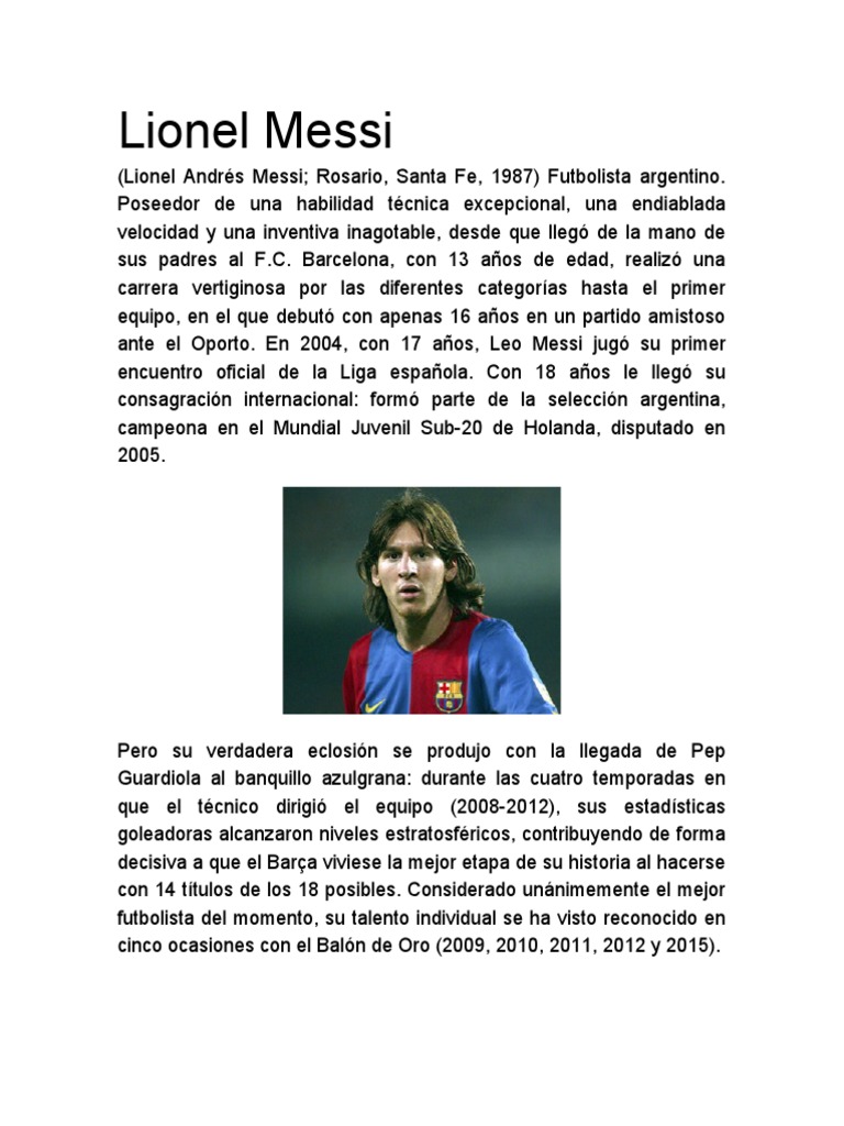 Biografía de Lionel Messi 2024 | PDF