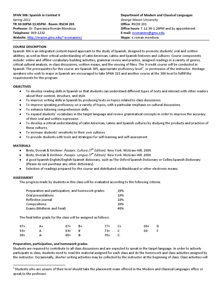 Spanish 306: Course Overview & Details | PDF | Homework | Spanish Language