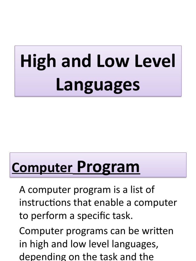 High and Low Level Programming Languages | PDF | Programming | Computer ...